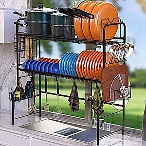 Auledio Over The Sink Dish Drying Rack 2 Tier Organizer Shelf,Bronze