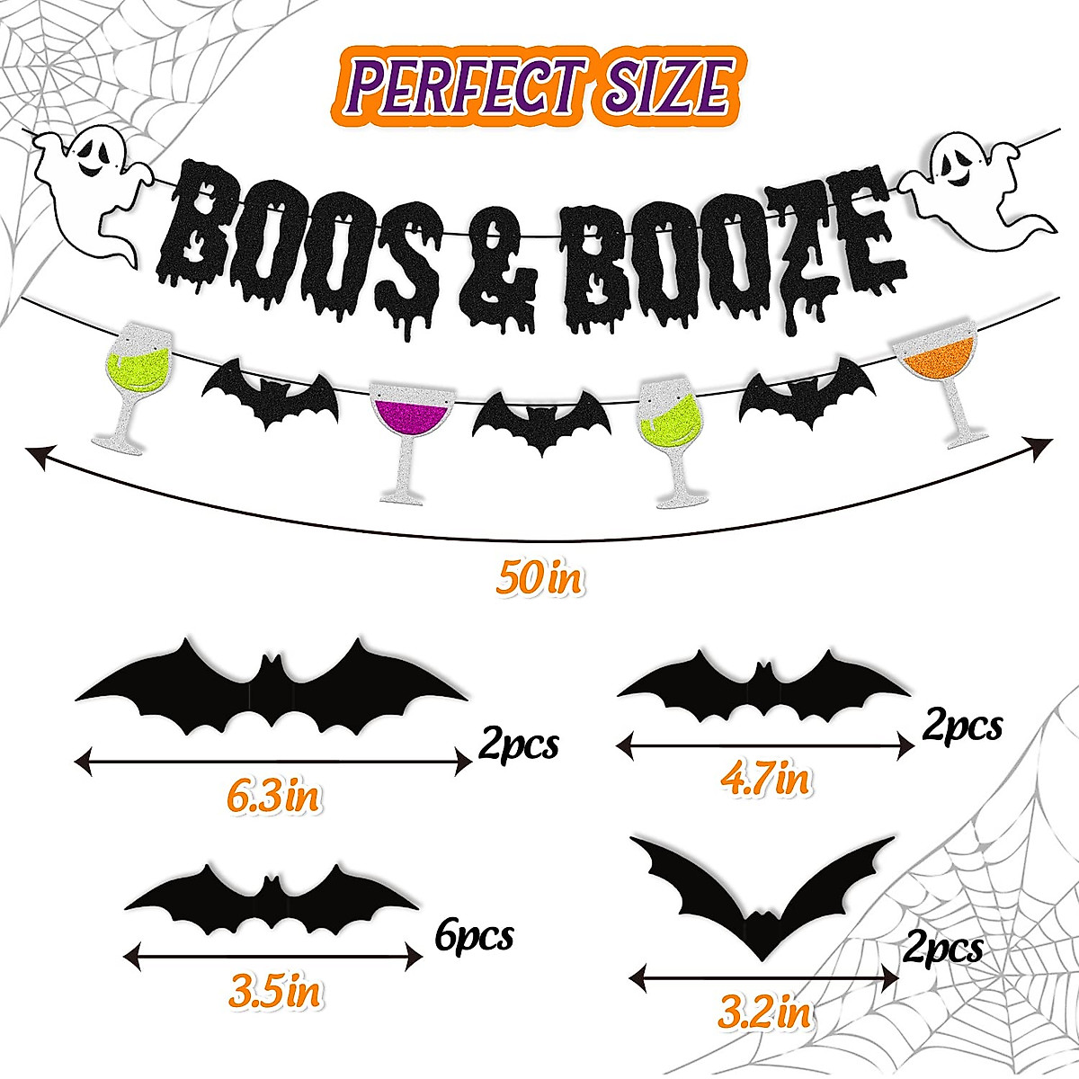 35 PCS Boos & Booze Decorations Halloween Banner Ghost Bat Wall Decor Potion Horror Pumpkin Witches Theme for Halloween Festival Party Supplies