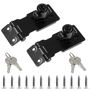 Jiozermi 2 Packs 2.5 Inch Hasp Locks with Keys, Stainless Steel Hasp Latches, Twist Knob Keyed Locking Hasp for Cabinet Small Door, Flat Black