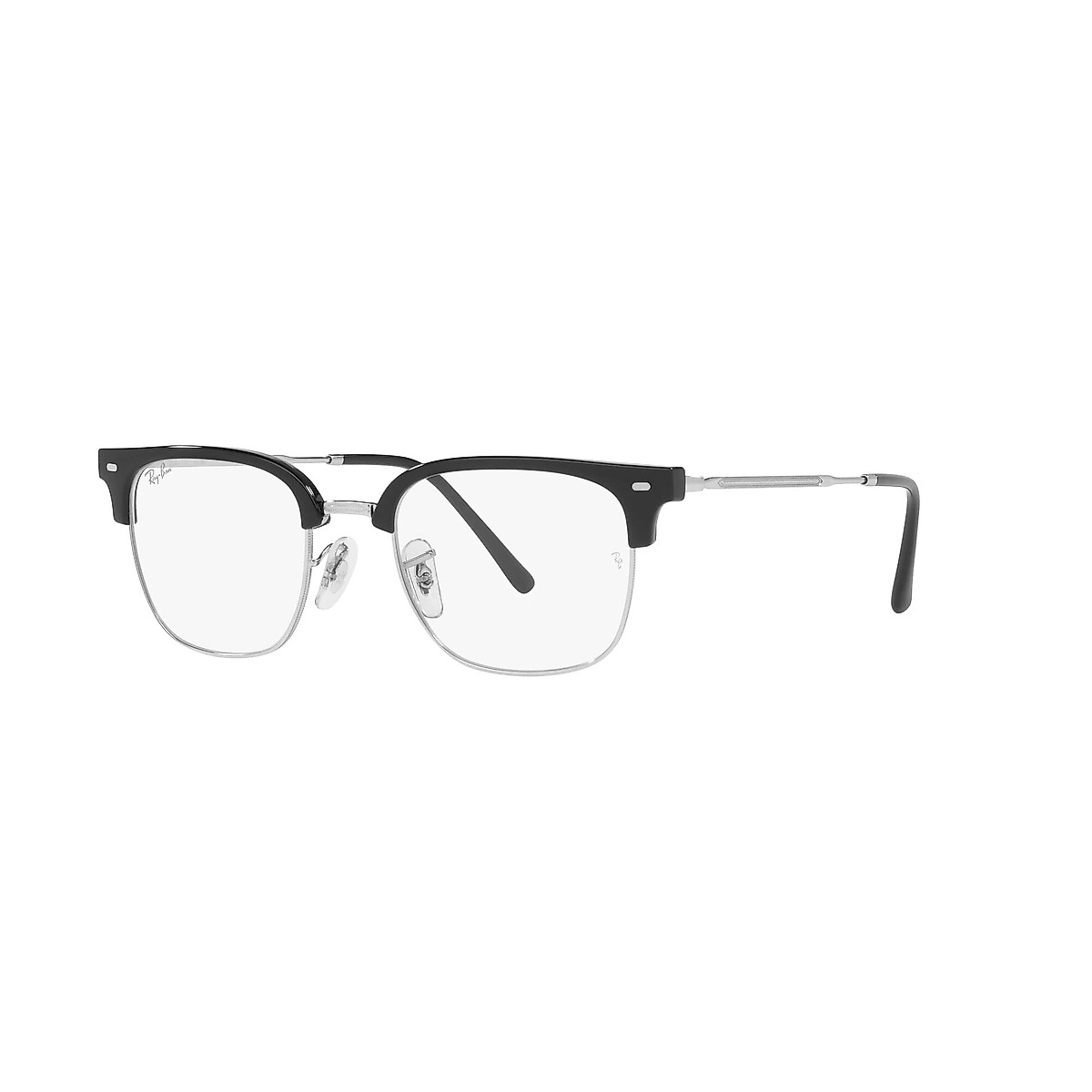 Ray-Ban RX7216 New Clubmaster Square Prescription Eyewear Frames, Black on Silver/Demo Lens, 51 mm