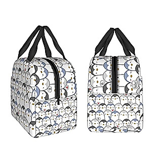 srufqsi Cute Penguin Greeting Lunch Bag Insulated Water-Resistant Tote Bag Reusable Lunch Box For Picnic Travel