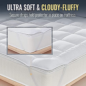 Pure Eco Mattress Topper Queen Size,Deep Pockets (8-22" Depth) Fits, 500TC Cotton Pad Cover, 1300 GSM Mattress Pads, Extra Thick Cooling Queen Size Bed Mattress Topper 60"x80" Inches Silver