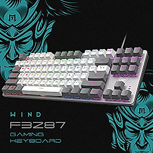 AULA F3287 Wired TKL Rainbow Mechanical Gaming Keyboard, 80% Compact Tenkeyless 87 Keys Layout w/Tactile Red Switches, White & Grey Mixed-Color Keycaps, Programmable Macro Keys