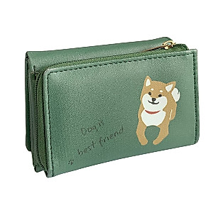 Abeille APA-1606 Mini Wallet, Tri-Fold, Shiba Inu, Khaki, Dog