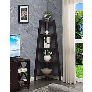 Convenience Concepts Newport 5 Tier Wide Corner Bookcase, Espresso