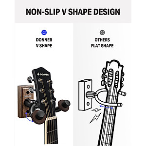 Donner Guitar Wall Mount Hanger 6-Pack, Black Walnut Guitar Wall Holder for Acoustic Electric Guitars, Bass, Folk Ukulele, Violin, Mandolin Banjo and String Instruments