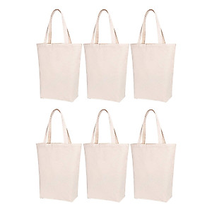 Lily queen Natural Canvas Tote Bags DIY for Crafting and Decorating Reusable Grocery Washable Bag Shopping Bag (Natural - 6 Pack)