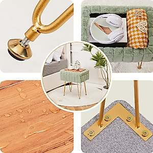 Wimarsbon Faux Mink Fur Storage Ottoman, Modern Soft Footstool, Storage Bench with Metal Legs, Vanity Seat, Fur Stool, Ottoman Coffee Table, Makeup Chair, Vanity Stools for Bedroom (Light Green)