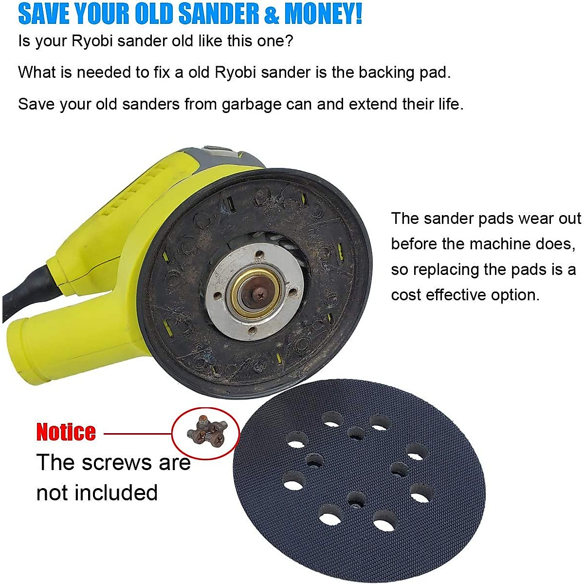 2 Pack 5" Hook and Loop Replacement Sander Pad for Ryobi RS290, RS241, RS240, RS280/RS280VS, RS281VS, P411 Random Orbit Sander