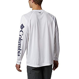 Columbia Men's Terminal Tackle Long Sleeve Fishing Shirt, White/Nightshade Logo, Medium