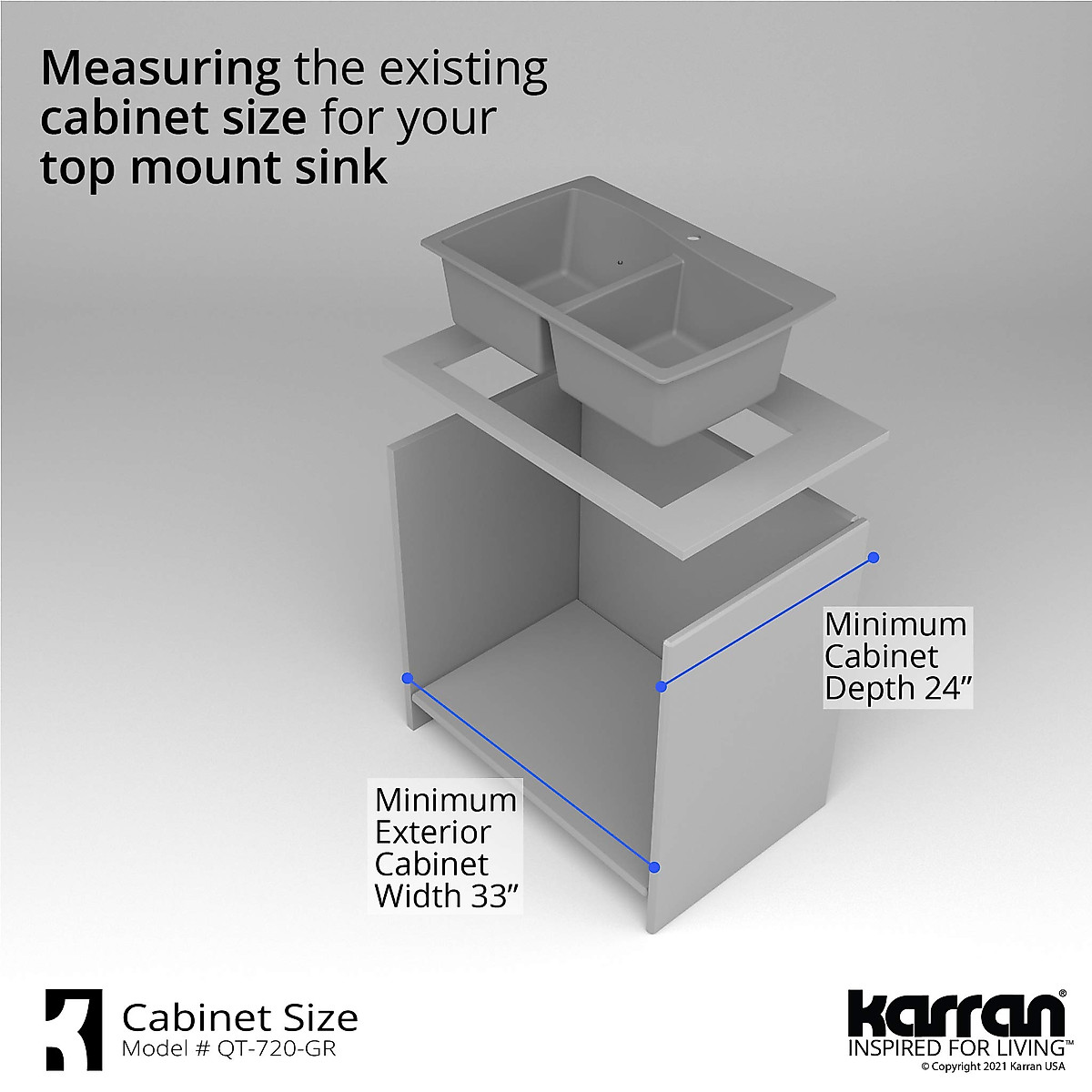 Karran QT-720 Drop-In Quartz Composite 34 in. 1-Hole 50/50 Double Bowl Kitchen Sink in Grey