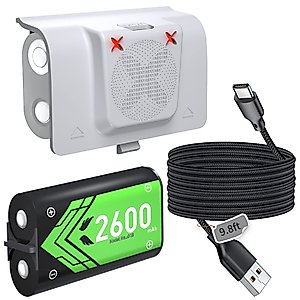 TAOZKAM Rechargeable Battery Pack for Xbox One/Xbox One S/Xbox One X/Xbox One Elite, 2600mAh Play and Charge Kit with 9.8FT USB Charging Cable and LED Indicator for Xbox Controller with Cover-White