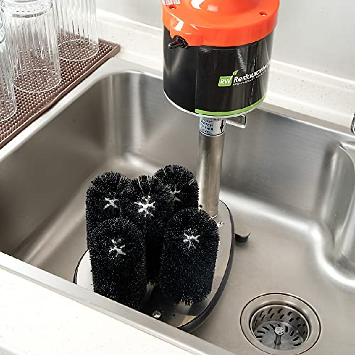 Restaurantware Clean Tek Professional 5-Brush Electric Glass Washer 1 Heavy-Duty Bar Washer - Upright For Bar Or Kitchen Stainless Steel Automatic Glass Washer 115V 1.3 HP NEMA 5-15P Plug