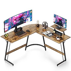 Cubiker L Shaped Desk, Computer Corner Desk, Gaming Desk with Monitor Stand, Home Office Study Writing Workstation, Space-Saving, Rustic Brown