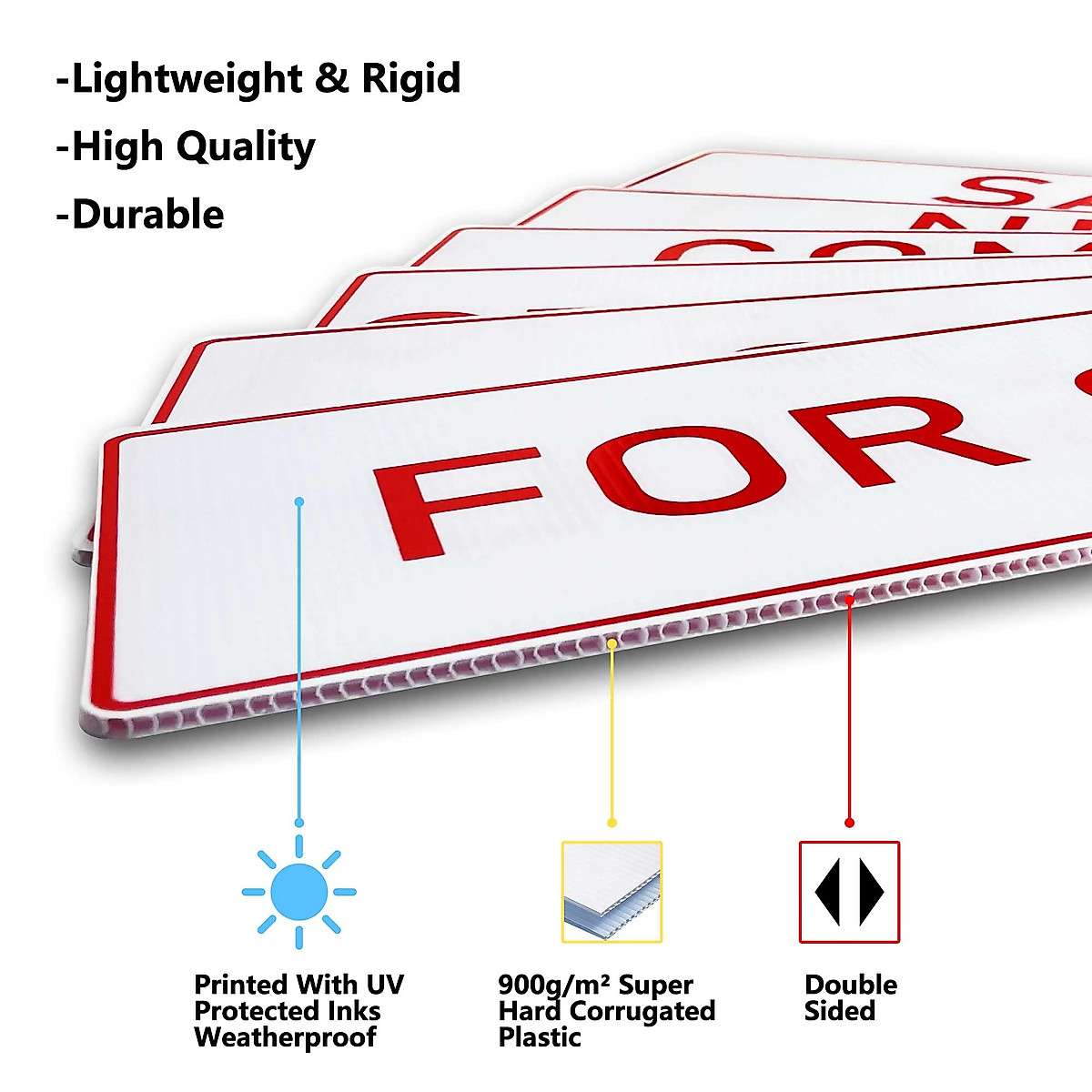 Bundle of Real Estate Rider Signs with Stakes, 6 Pack Double-Sided 6"x17.2" FOR SALE, OPEN HOUSE, SOLD, COMING SOON, SALE PENDING, NEW LISTING-Waterproof Corrugated Plastic