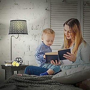 Costzon Floor Lamp, Swing Arm Lamp w/Wireless Charger, Side Table, 2 USB Ports, Open Shelves & Shade, Modern Bedside Nightstand Lighting for Living Room, Bedroom, Guest Room, End Table Lamp (Black)