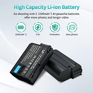 EN-EL15 EN EL15a Battery Charger Pack, LP 2-Pack Battery & Dual Slot Charger, Compatible with Nikon D7500, D7200, D7100, D7000, D850, D750, D500, D810a, D810, D800e, D800, D610, D600 & More