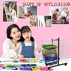 Art Drying Rack for Classroom, Mobile Paint Drying Rack Double-Sided 40 Shelves Metal Artwork Storage Display Rack Canvas Stack Rack with Wheels for Schools, Art Studios