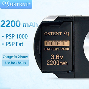 OSTENT High Capacity Quality Real 2200mAh 3.6V Lithium Ion Li-ion Polymer Rechargeable Battery Pack Replacement Upgraded Version for Sony PSP 1000 PSP-280 Console Video Games