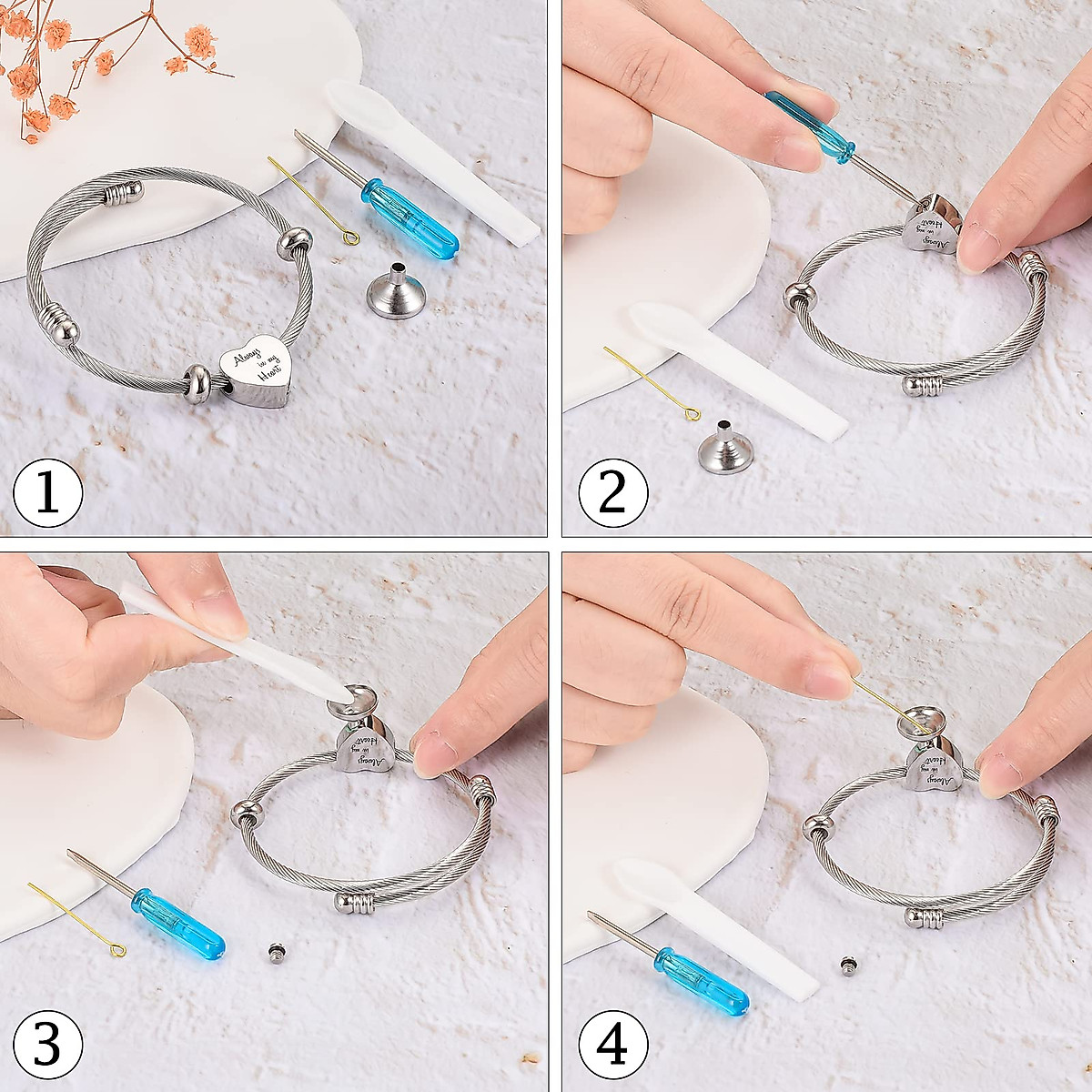 abooxiu Urn Bracelet for Ashes Heart Ashes Bracelet Cremation Jewelry for Ashes Stainless Steel Urn Bangles for Ashes Memorial Keepsake Cremation Bracelet for Ashes for Women Men - Always in my Heart