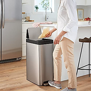 KOHLER 23826-ST 13 Gallon Elongated Hands-Free Step Can, Trash Can with Soft-Close and Foot Pedal, Quiet Close Lid, Stainless Steel