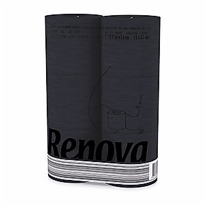 Renova Black Toilet Paper 3-Ply -Ideal for Decorating Your Home or Office - Pack of 6 Compact Rolls- 140 Sheets - Eco-label Certified - Dermatologically Tested - Septic Safe - Sustainable & Soft