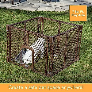 North States MyPet Petyard Passage: Made in USA, 4-panel pet enclosure with lockable pet door. Freestanding. 7 sq. ft of play area (26" Tall, Brown)