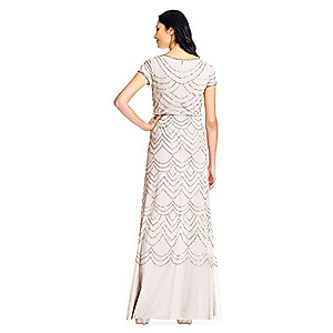 Adrianna Papell Women's Short Sleeve Blouson Beaded Gown, Blush/Gold, 6