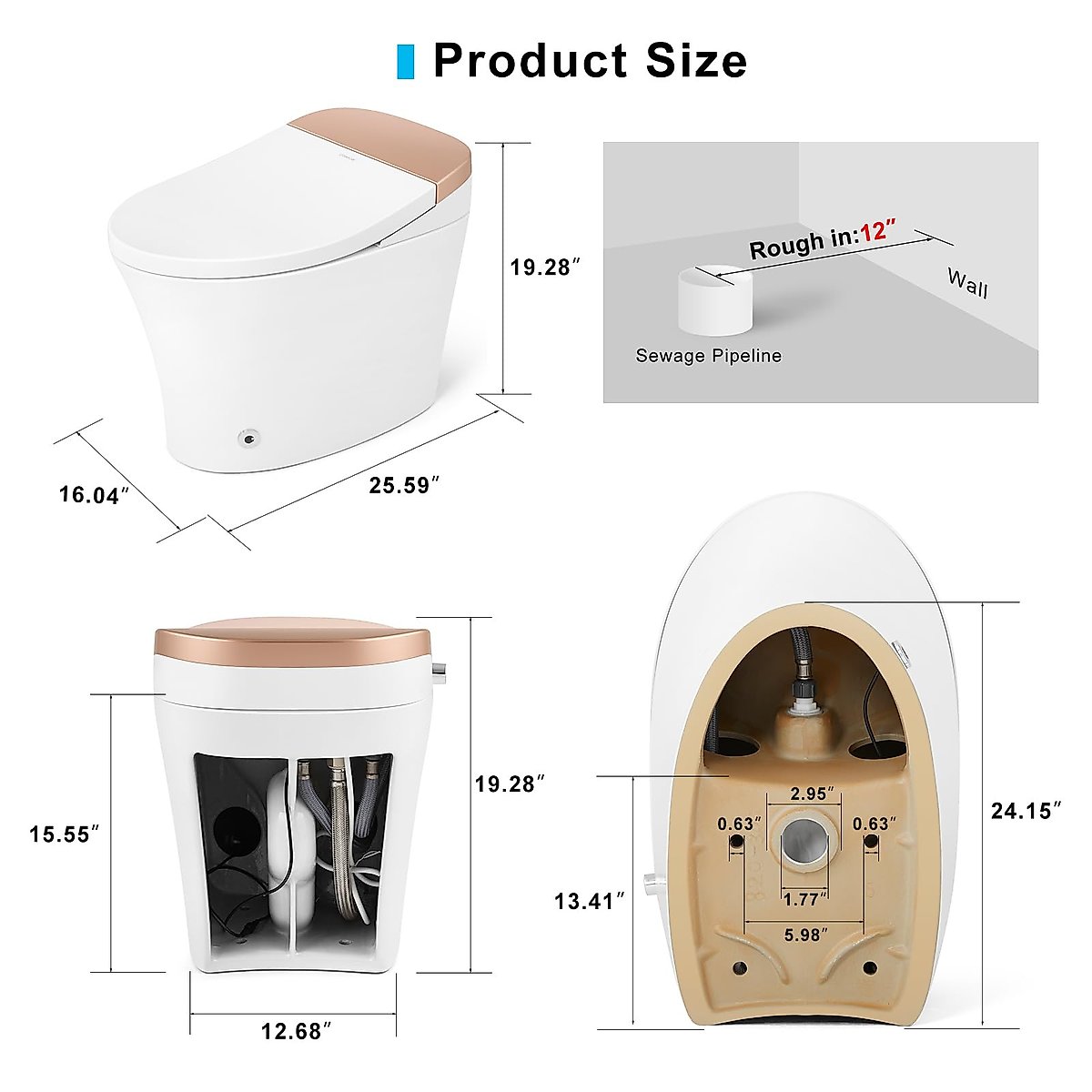 Smart Toilet Bidet Toilet Foot Sensor Flush Heated Seat Multi Function Remote Control Soft Closing Seat Smart Bidet Automatic Flushing