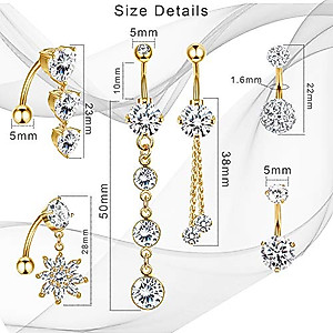 Drperfect 14g Belly Button Rings Cute Cubic Zirconia Navel Ring Piercing, Surgical Steel Long Dangle Short Reverse Belly Button Jewelry for Women…