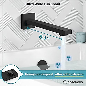 gotonovo Matte Black Shower System with Tub Spout 3 Function Mixer Shower Tub Combo Set 10 Inch Wall Mounted Rainfall Shower Head with Handheld Shower Bathroom Luxury Rain Rough-in Valve and Trim Kit