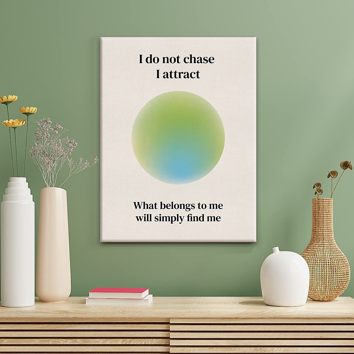 I Do Not Chase I Attract Canvas Wall Art Poster Print Gift, Inspirational Affirmation Painting Ready to Hang Home Office Decor (11.5" x 15")