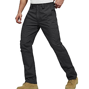 FREE SOLDIER Men's Water Resistant Pants Relaxed Fit Tactical Combat Army Cargo Work Pants with Multi Pocket (Classic Black 36W x 32L)