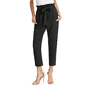 GRACE KARIN Women's Paper Bag Waist Pants Slim Fit Casual Office Pencil Pants Black XL