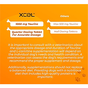 1000 mg Quarter Dosing Taurine Supplement with L Carnitine for Dogs, Supports Heart, Cardiovascular Health, Supports Eye Health