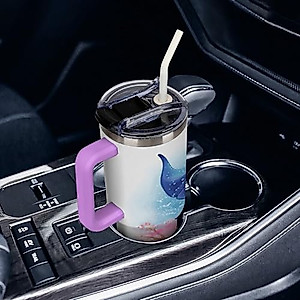 WYUSPGK 40oz Stainless Steel Car Mug, Sea Animals Stingrays Print Travel Mug, Double-Wall Insulated with Straw, Perfect for Car, Office, Outdoor