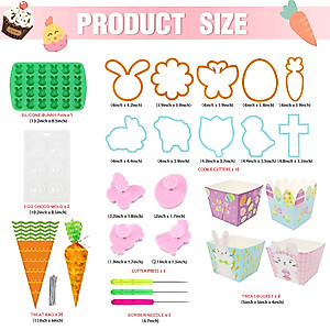 Cookie Decorating Supplies Kit,with 14pcs Cookie Cutter,Silicone Mold,Carrot Transparent Cone Cello Bags,Mini Paper Buckets and Egg Chocolate Mold for Beginners and Decorator