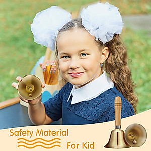 2 Pieces Solid Brass Hand Call Bells with Wooden Handle Handbells Loud Ringing Bell Hand Held Service Bell Animal Bell Decoration(3.15 x 3.15 x 5.9 Inch)