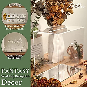 JupDec Clear Wedding Card Box Acrylic for Reception with Slot, 10" X 10" X 6" Large Advice Gift Envelope Holder, Elegant Honeymoon Fund Memory Boxes for Anniversary Baby Bridal Shower Birthday Party