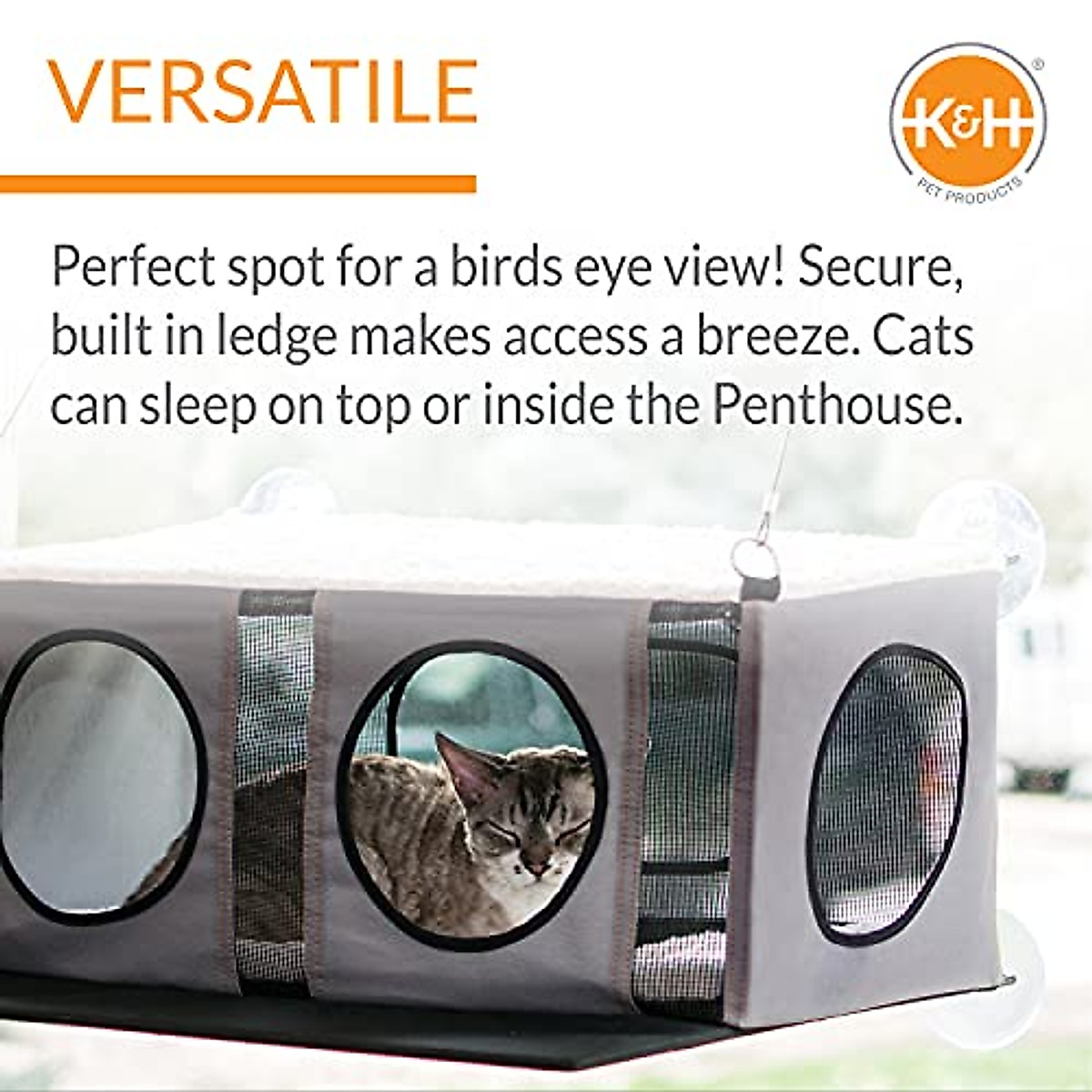K&H Pet Products EZ Mount Penthouse Window Sill Cat Bed, Cat Hammock for Window Cat Perch Cat Shelf, Sturdy Cat Window Perch for Large Cats, Cat Window Bed Cat Furniture, Cat Window Hammock Gray/Black