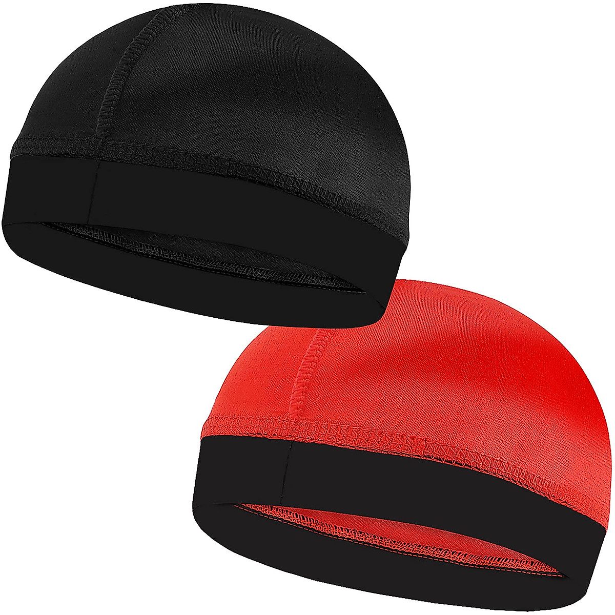 2PCS Silky Stocking Wave Cap for Men, Good Compression Over Durag (Red+Black)