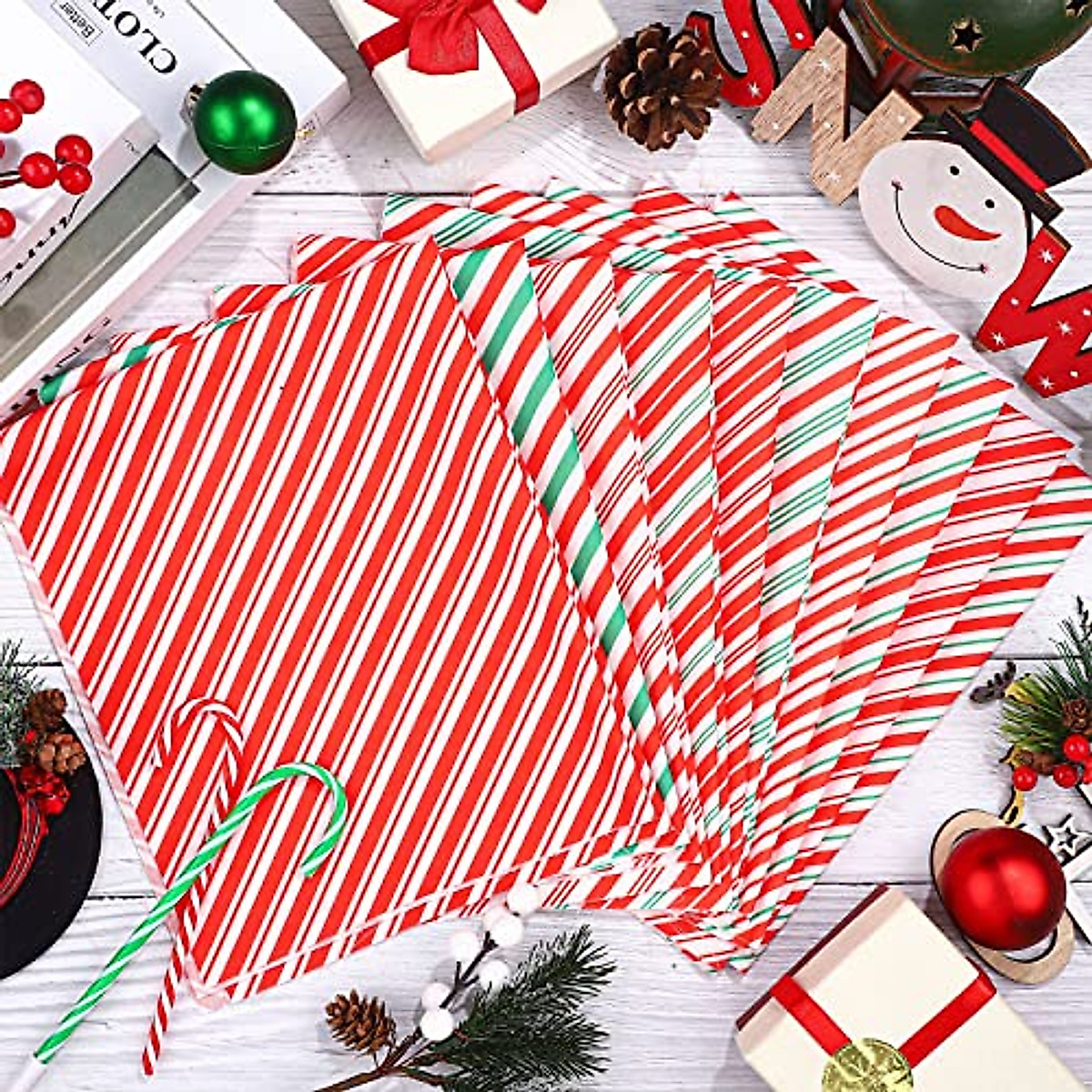 10 Pieces Christmas Fabric Bundles Sewing Quilting Fabric Xmas Red and Green Candy Cane Printing Fabric Squares Craft Fabric for Patchwork Sewing DIY Craft Christmas Party Supplies (20 x 15.75 Inches)