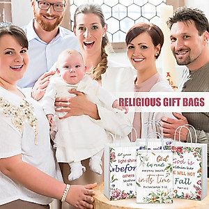 Yeaqee 24 Pcs Religious Gift Bags Bible Verse Treat Bags Inspirational Flower Paper Bags with Handles Christian Church Gifts in Bulk for Women Wedding Birthday First Communion Baptism