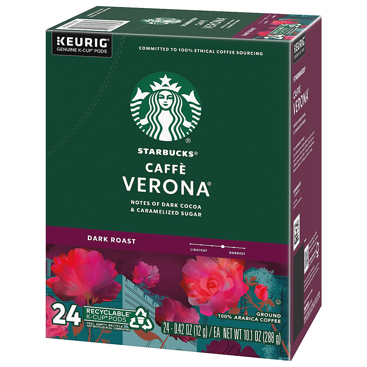 Starbucks Coffee K-Cup Pods, Caffè Verona, Dark Roast Coffee, Notes of Dark Cocoa & Caramelized Sugar, Keurig Genuine K-Cup Pods, 24 CT K-Cups/Box (Pack of 2 Boxes)