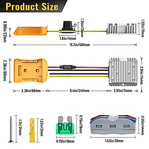 20V to 12V Step Down Converter for DeWalt 20V Power Wheels Battery Adapter, DC 12V 20A 240W Buck Converter Regulator with 30A Fuse & Wire Terminal