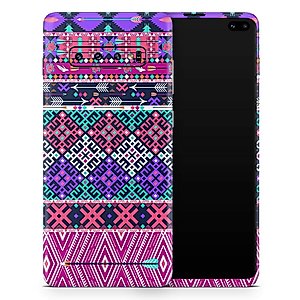 DesignSkinz Pink & Teal Modern Colored Aztec Pattern Protective Vinyl Decal Wrap Skin Cover Compatible with The Samsung Galaxy S20 (Screen Trim & Back Glass Skin)