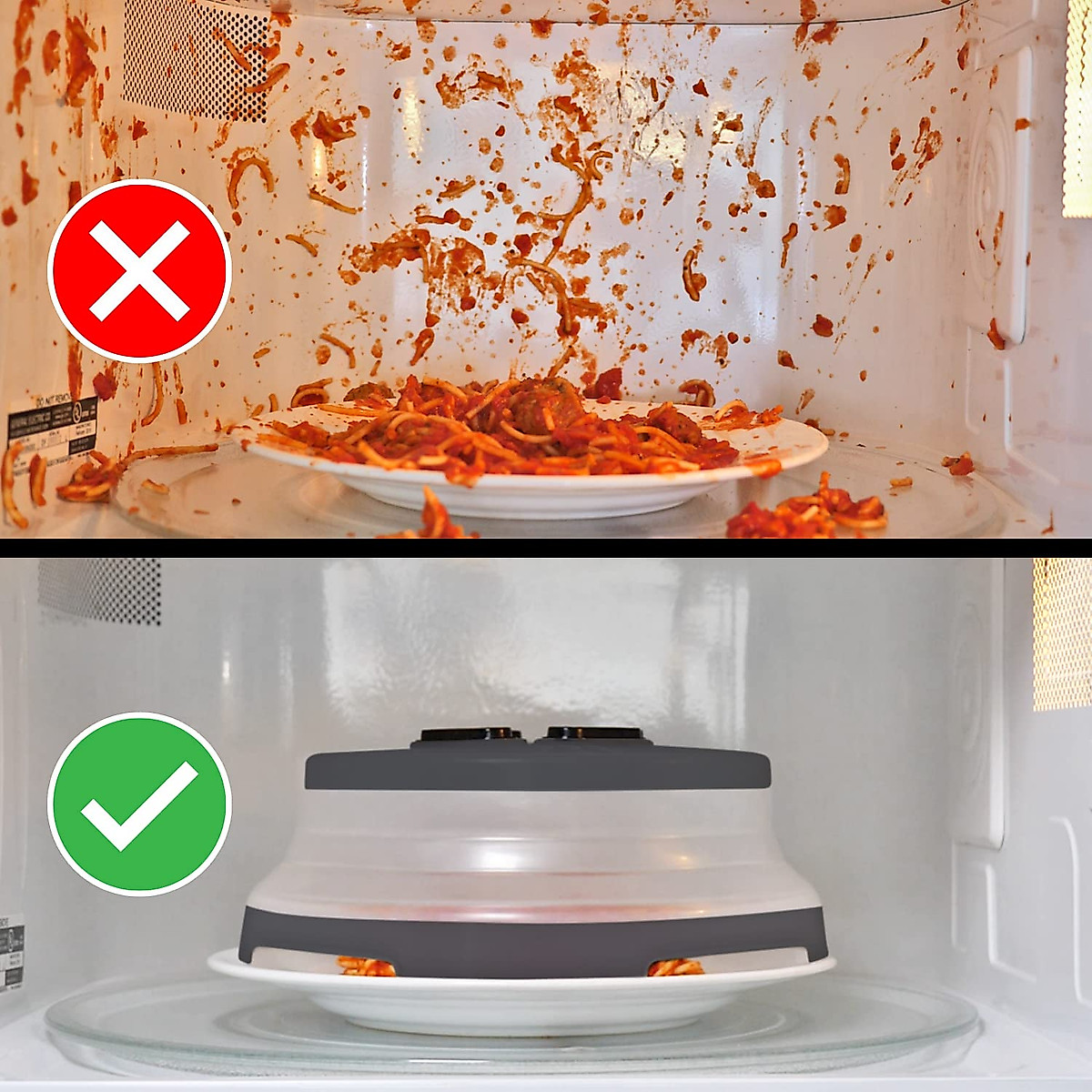 Hover Cover Magnetic Splatter Cover, 10-Inch Clear BPA-Free Food Lid, Vented Plate Guard with Steam Vents, Anti-Splash Microwave Lid, Dishwasher Safe, Space-Saving Magnetic Storage - Charcoal