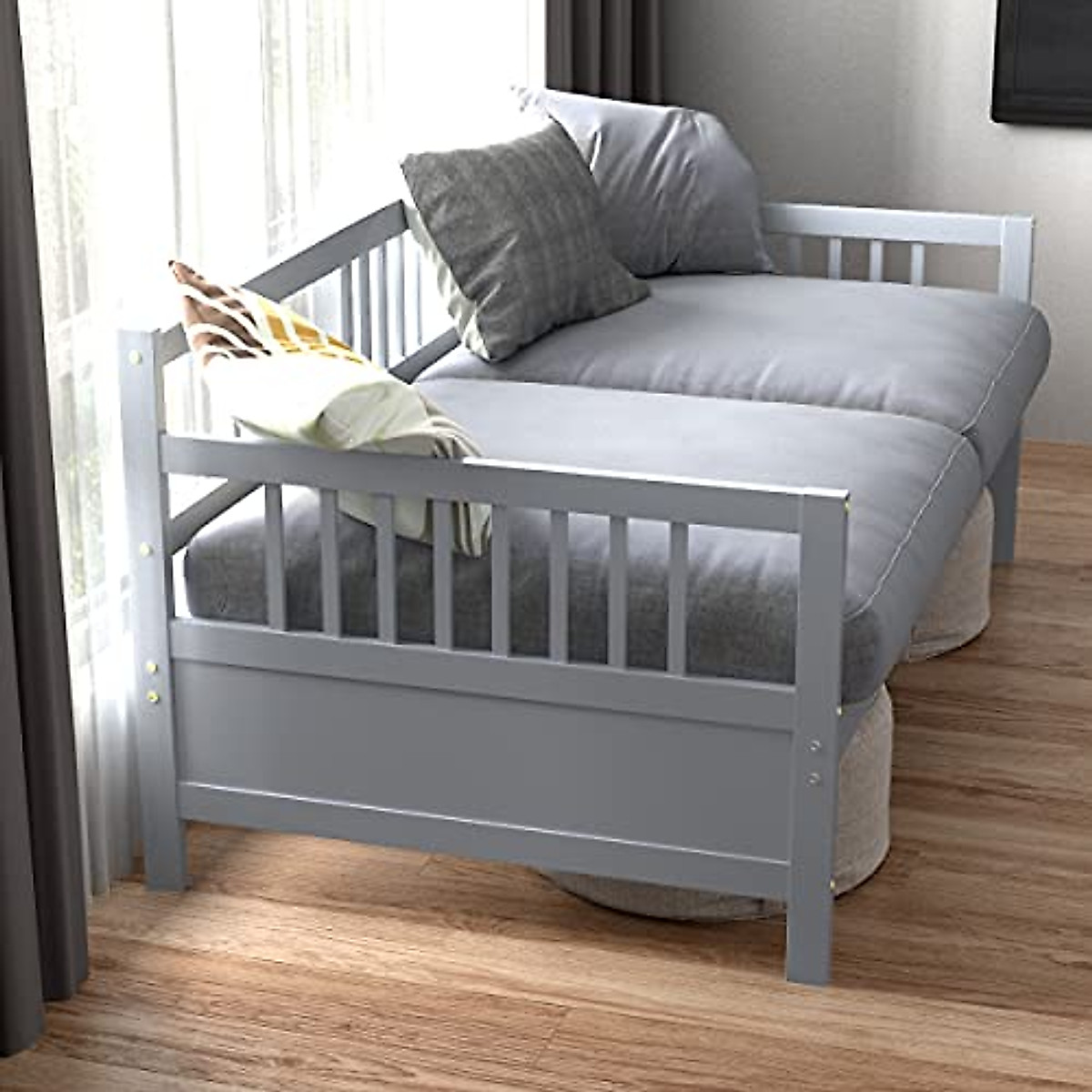 KOMFOTT Wood Daybed Frame Twin Size, Sofa Day Bed Frame with Wooden Slats Support, No Box Spring Needed, Twin Daybed Frame for Bedroom Living Guest Room (Mattress Not Included)