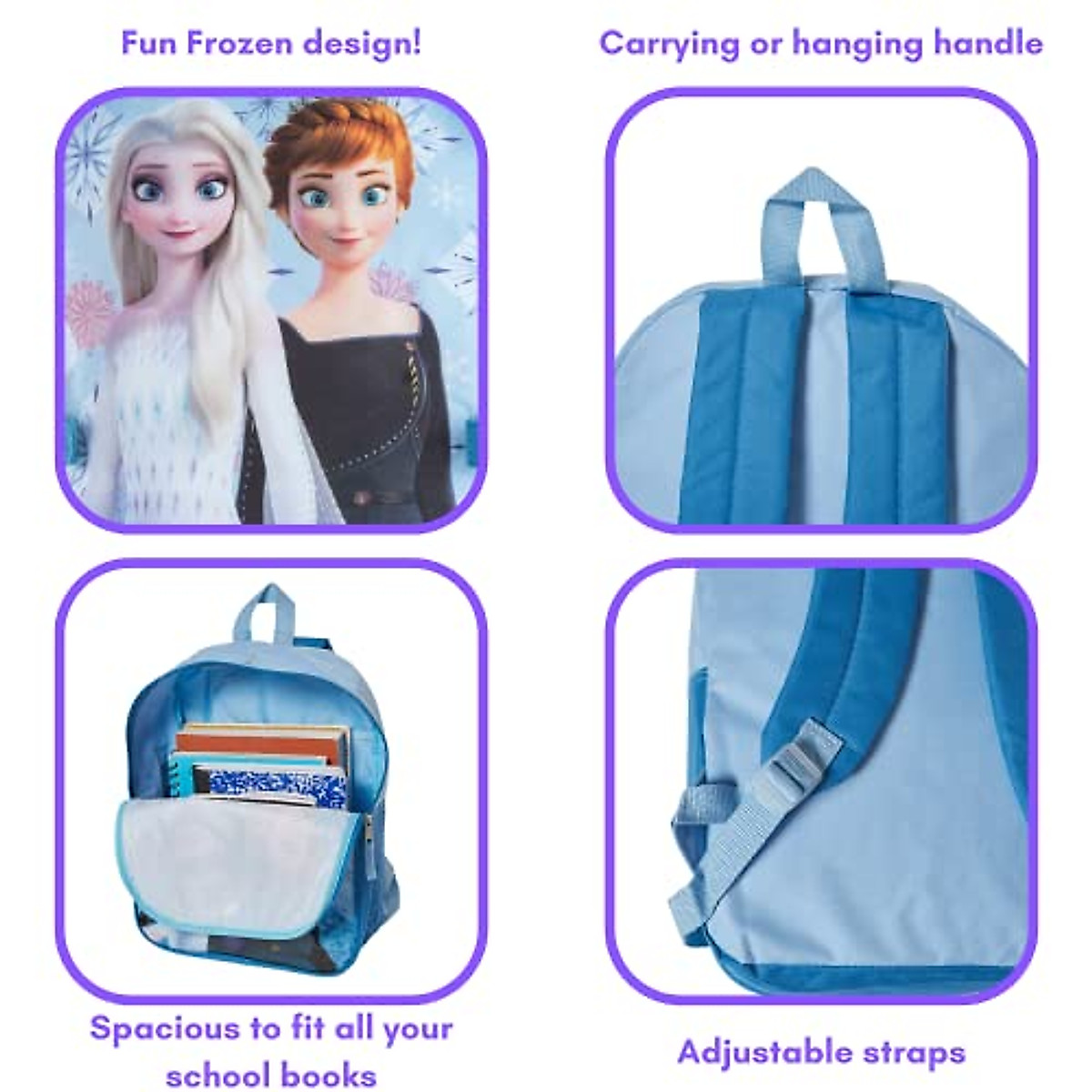 RALME Disney Frozen Back to School Bundle for Girls with Backpack, Lunch Box, and 7 Pc. Calculator & School Supplies Set