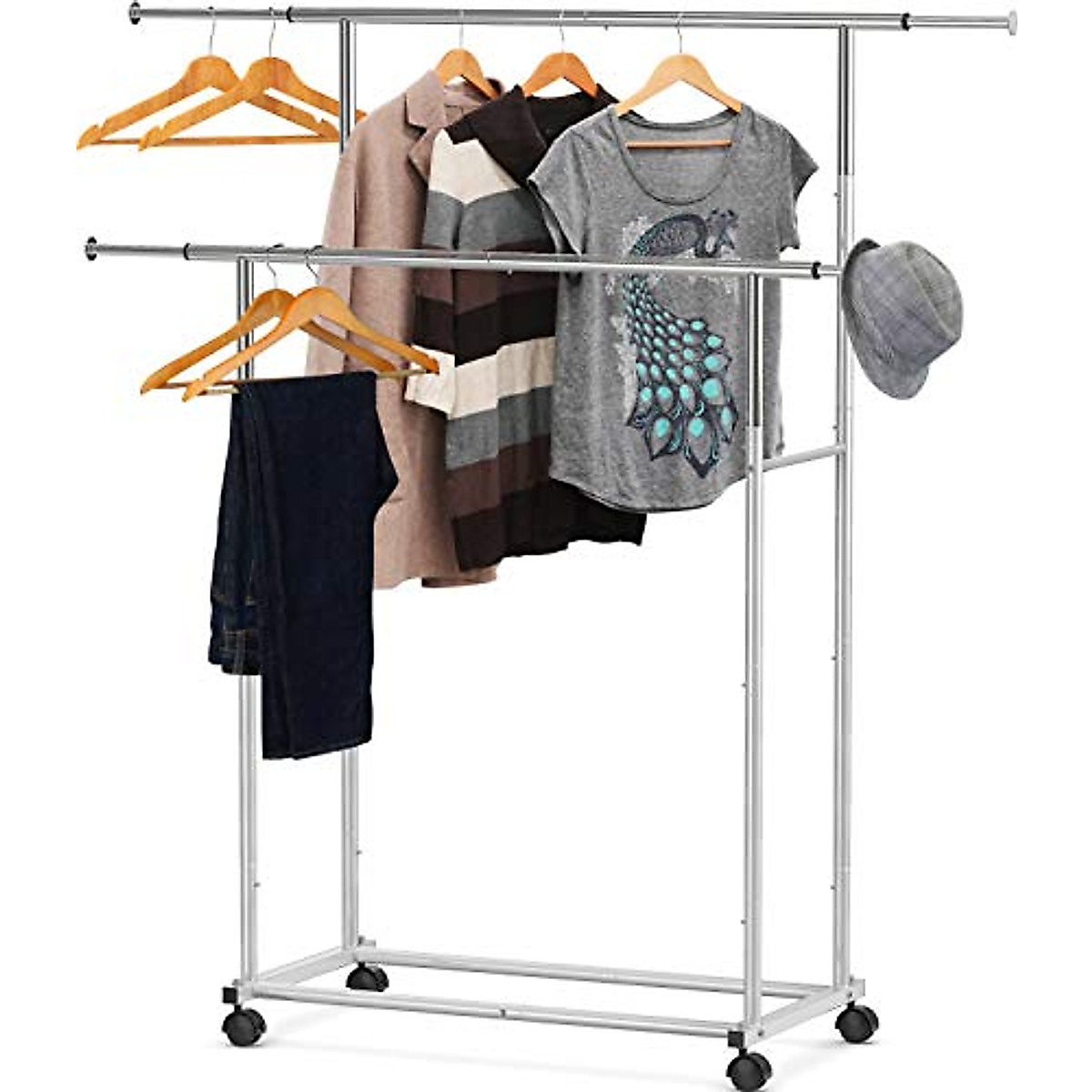 Simple Houseware Standard Double Rod Garment Rack, Silver